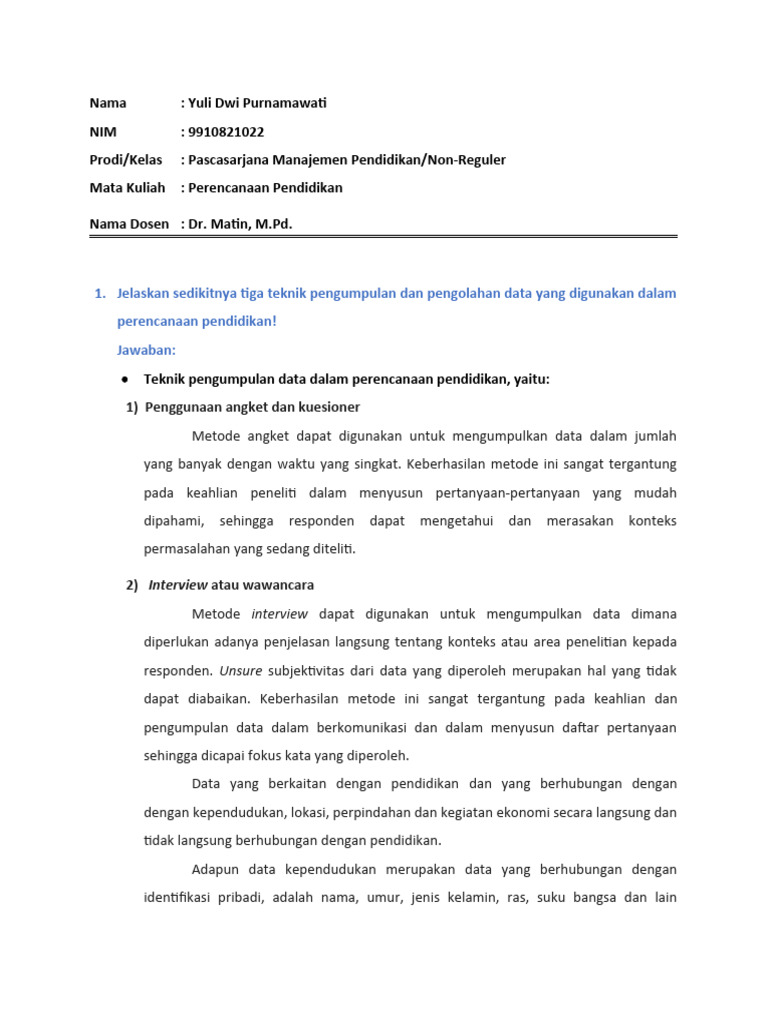 Yuli Dwi Purnamawati UAS Perencanaan Pendidikan Edit | PDF