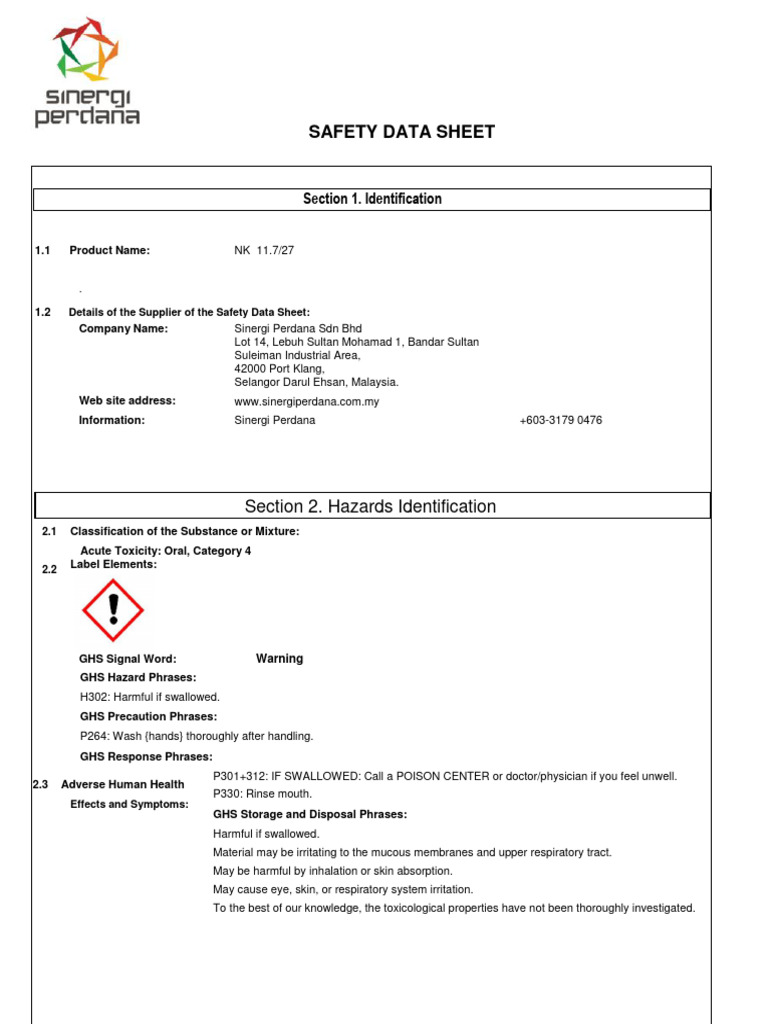 Sinergi Perdana - MSDS NK27 | PDF