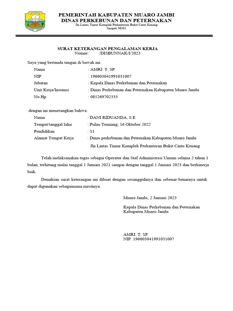 Surat Keterangan Pengalaman Kerja | PDF