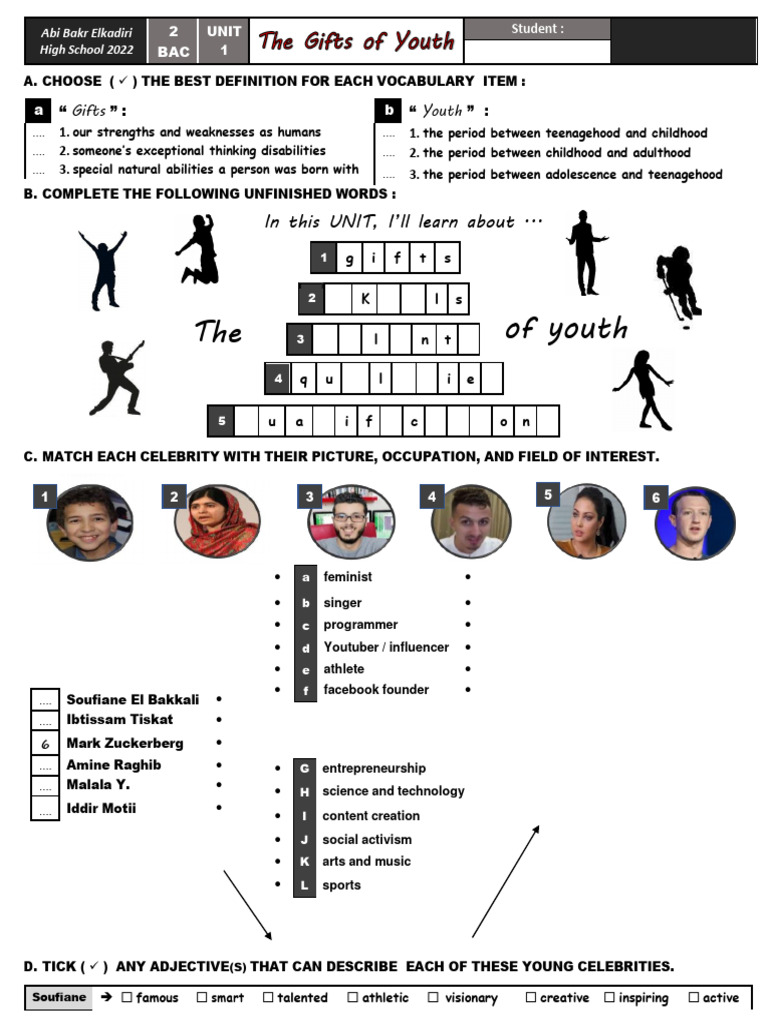 2 BAC - UNIT 1 Gifts of Youth - Vocabulary | PDF | Adjective