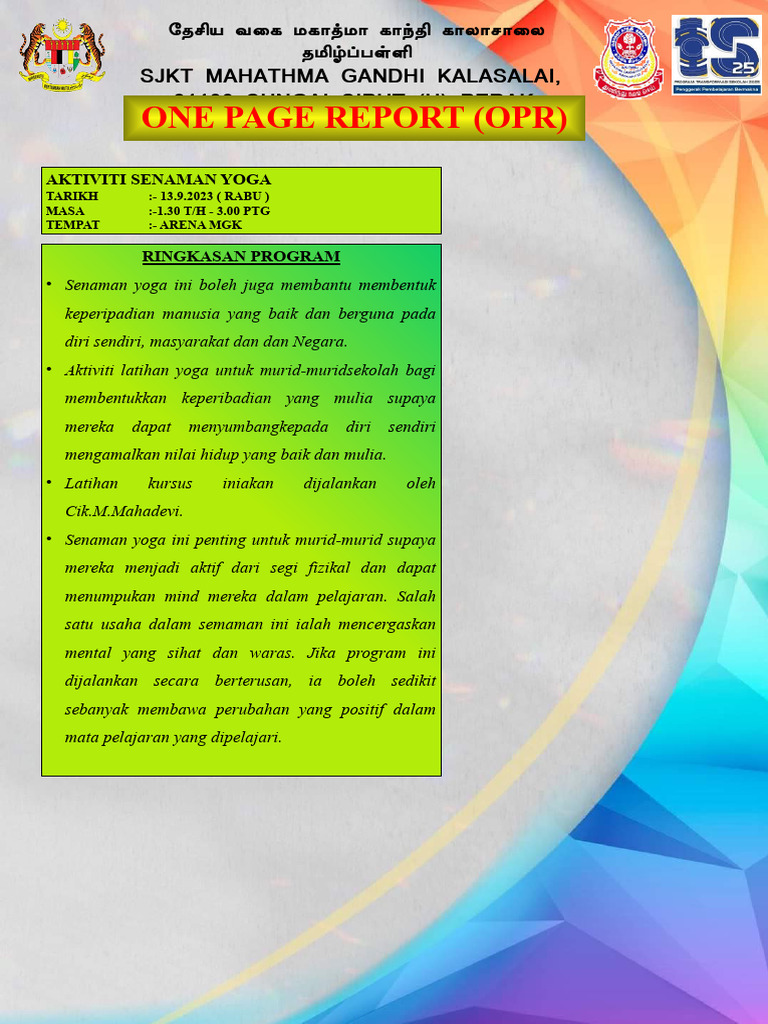 One Page Report YOGA CLASS | PDF