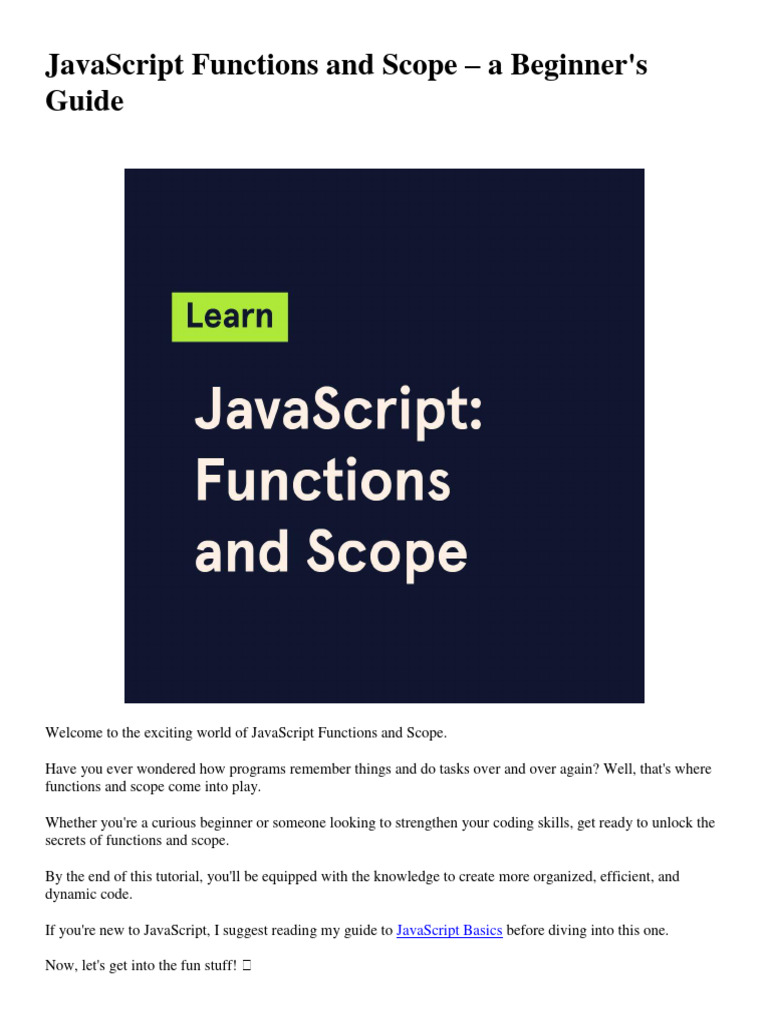 JavaScript Functions and Scope - A Beginners Guide | PDF | Anonymous ... JavaScript Functions and Scope - A Beginners Guide | PDF | Anonymous ...
