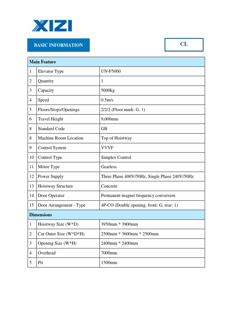 Technical Specification | PDF | Elevator | Door