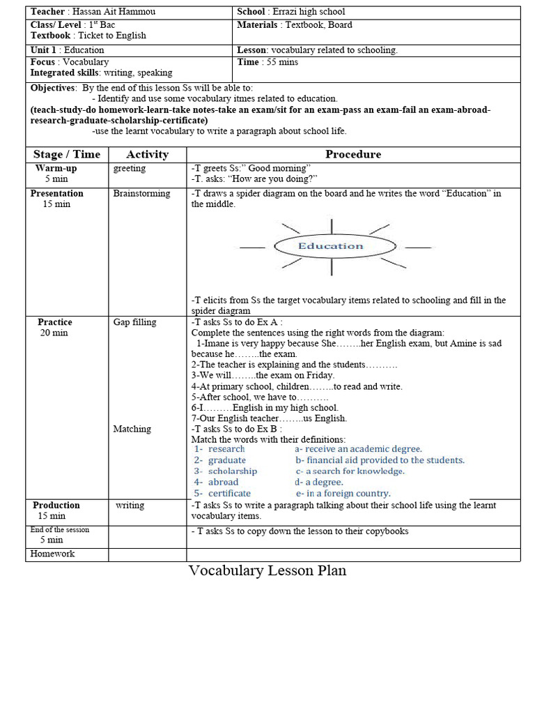 Lesson Plan-Vocabulary Education | PDF | Vocabulary | Cognitive Science
