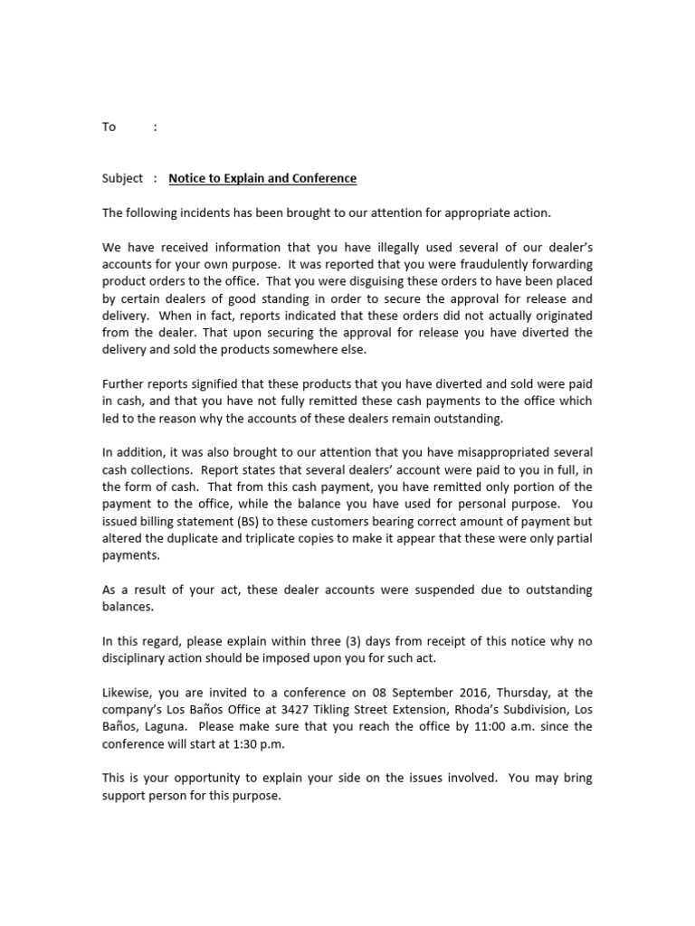 Notice To Explain - Qualified Theft | PDF