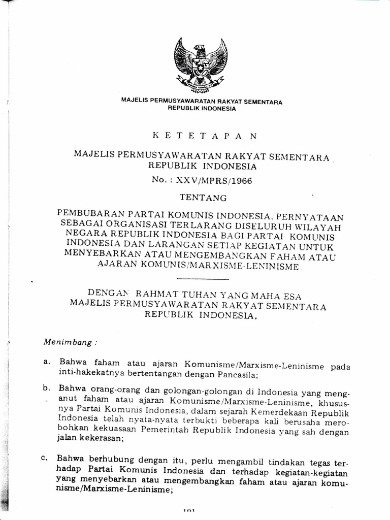 Tap Mprs No. XXV Tahun 1966 Soal Pembubaran Pki | PDF