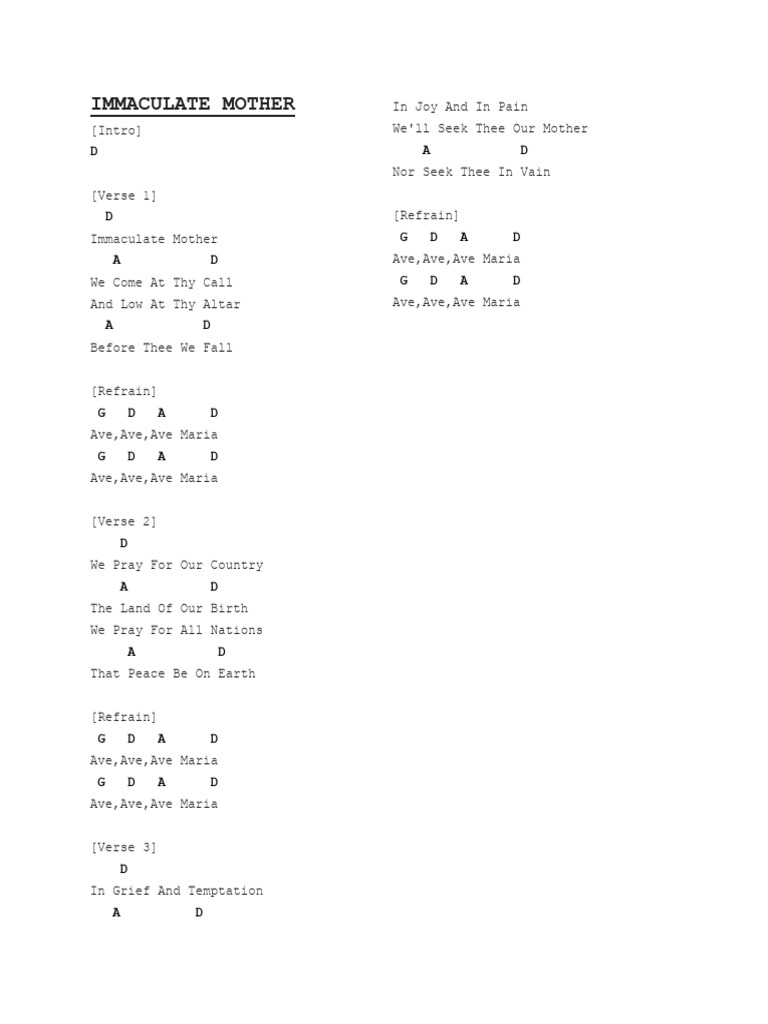 IMMACULATE MOTHER - Chords and Lyrics | PDF