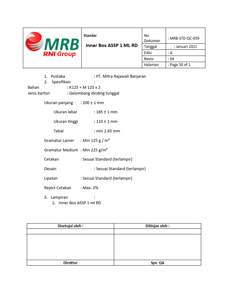Standar Bahan Kemas Inner Dan Master Box | PDF