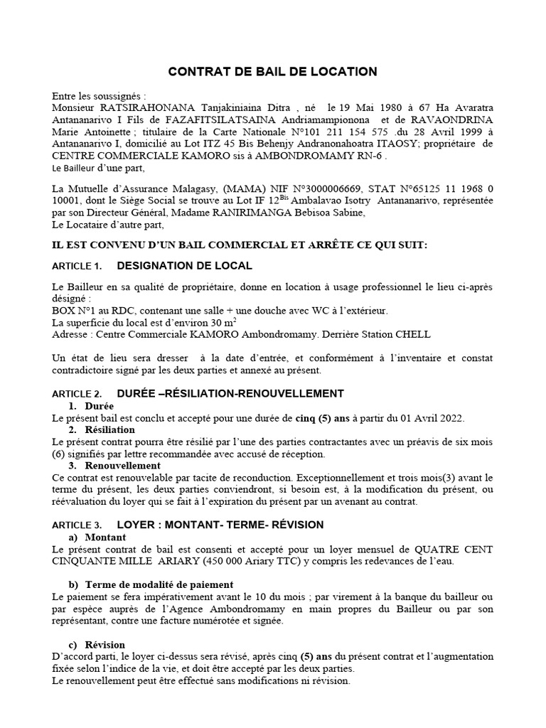 Contrat de Bail de Location Ambondromamy | PDF