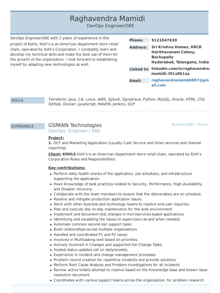 Raghavendra Mamidi: GSPANN Technologies | PDF | Software | Computer Science