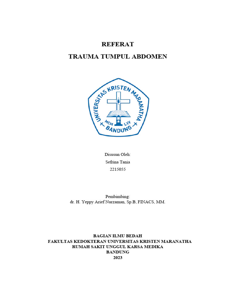 REFERAT Trauma Tumpul Abdomen Sefrina Tania 2215055 | PDF