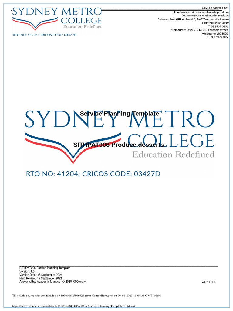SITHPAT006 Service Planning Template v1.0 | PDF