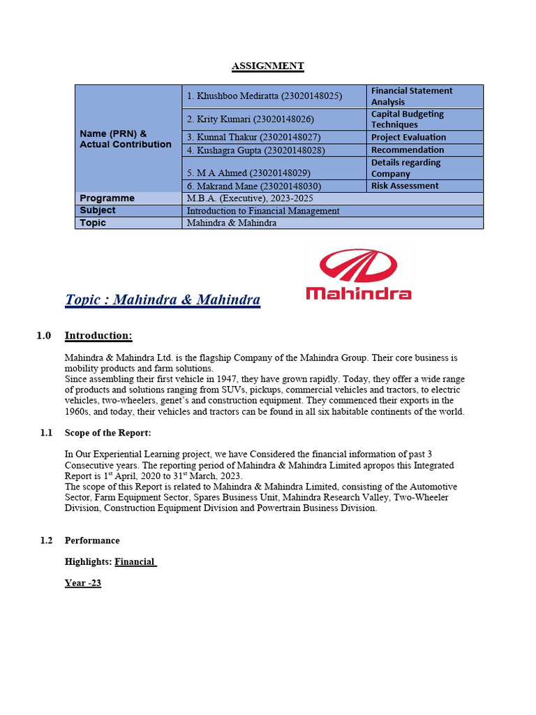 Group 5_Mahindra & Mahindra | PDF
