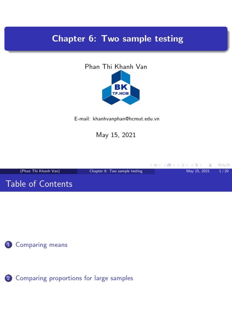 Chapter 6 Two Sample Testing | PDF Chapter 6 Two Sample Testing | PDF