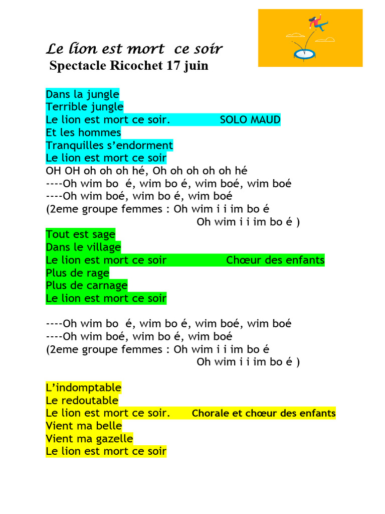 Le Lion Est Mort Ce Soir Paroles 17 Juin | PDF