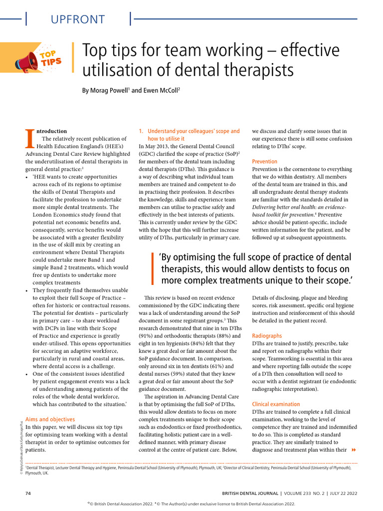 Top Tips For Team Working - Effective Utilisation of Dental Therapists ...