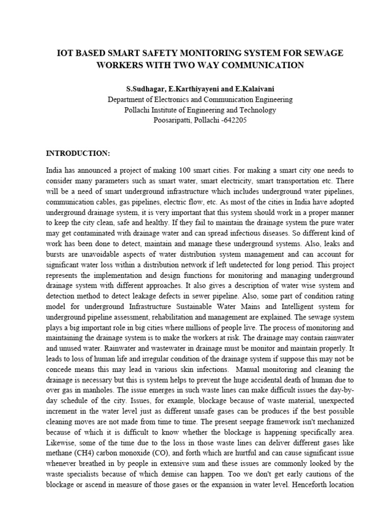 Iot Based Smart Safety Monitoring System For Sewage | PDF