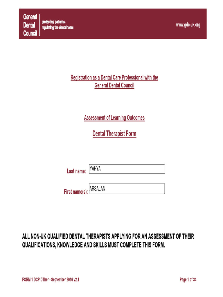 Dental Therapist Learning Outcomes Form (1) (1) | PDF