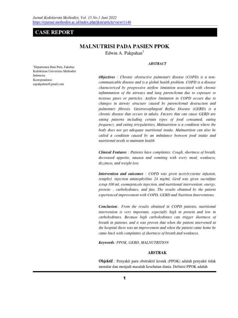 1.artikel JKM Vol. 15 No. 1 Juni 2022 Case Report JKM Edwin Anto Pakpahan 1 13 | PDF