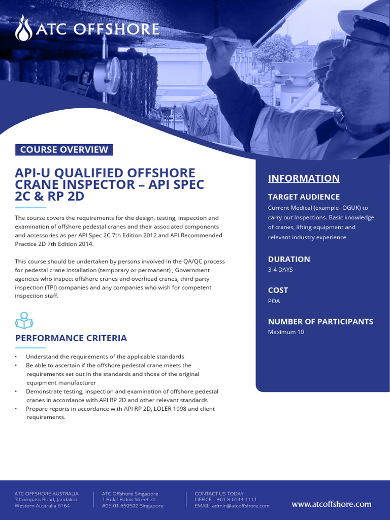 Atc A4 API U Qualified Offshore Crane Inspector - API Spec 2c RP 2d ...