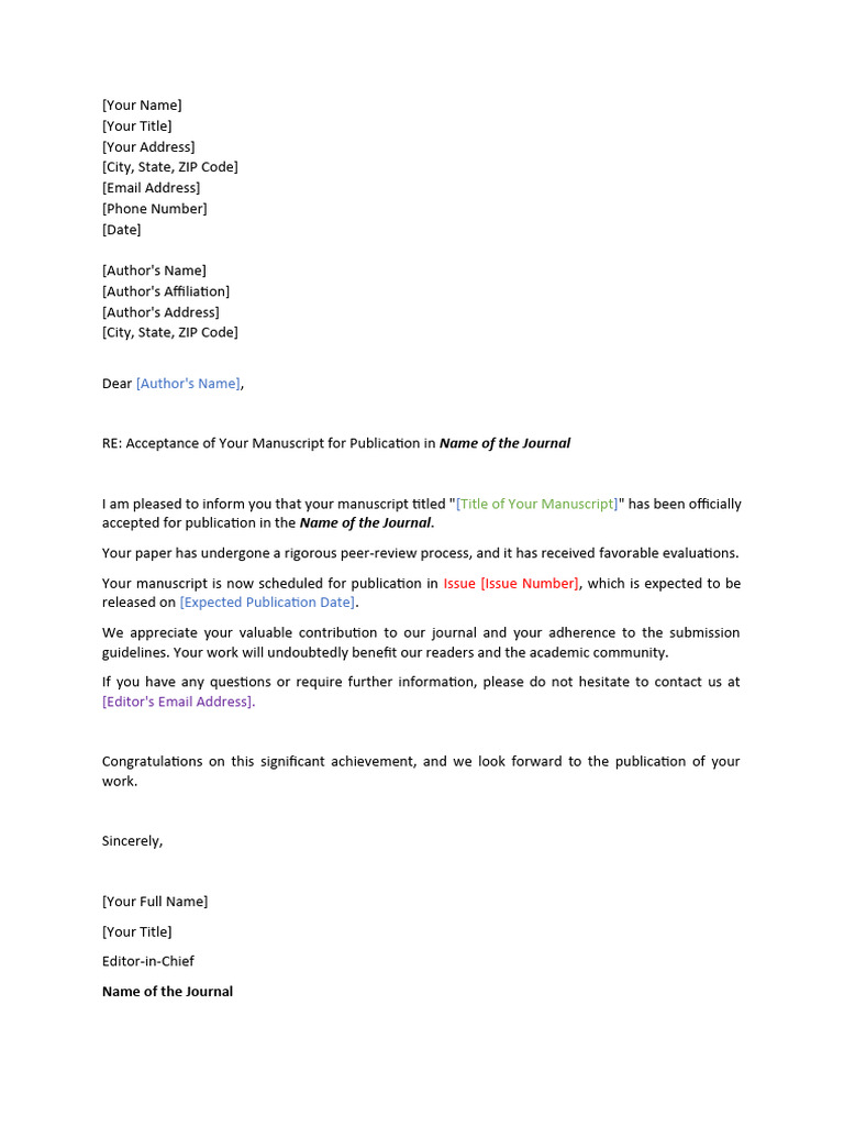 Paper Acceptance Letter - Empty Example | PDF