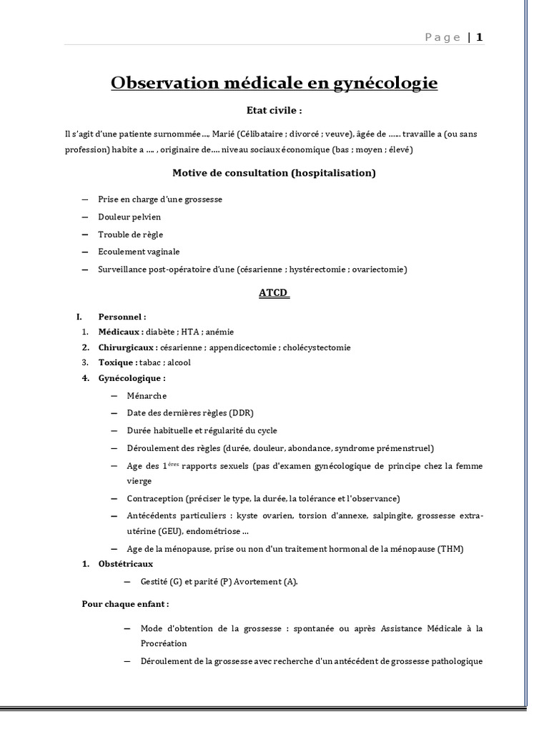 Observation Medicale | PDF