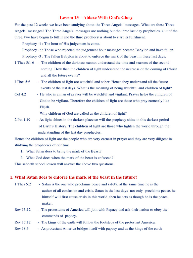 Lesson 13 - Ablaze With God's Glory (23Q2L13E) | PDF