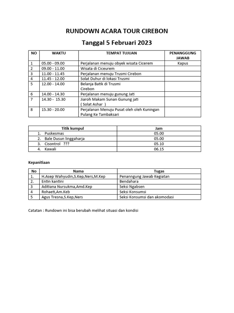 Rundown Acara Tour Cirebon | PDF