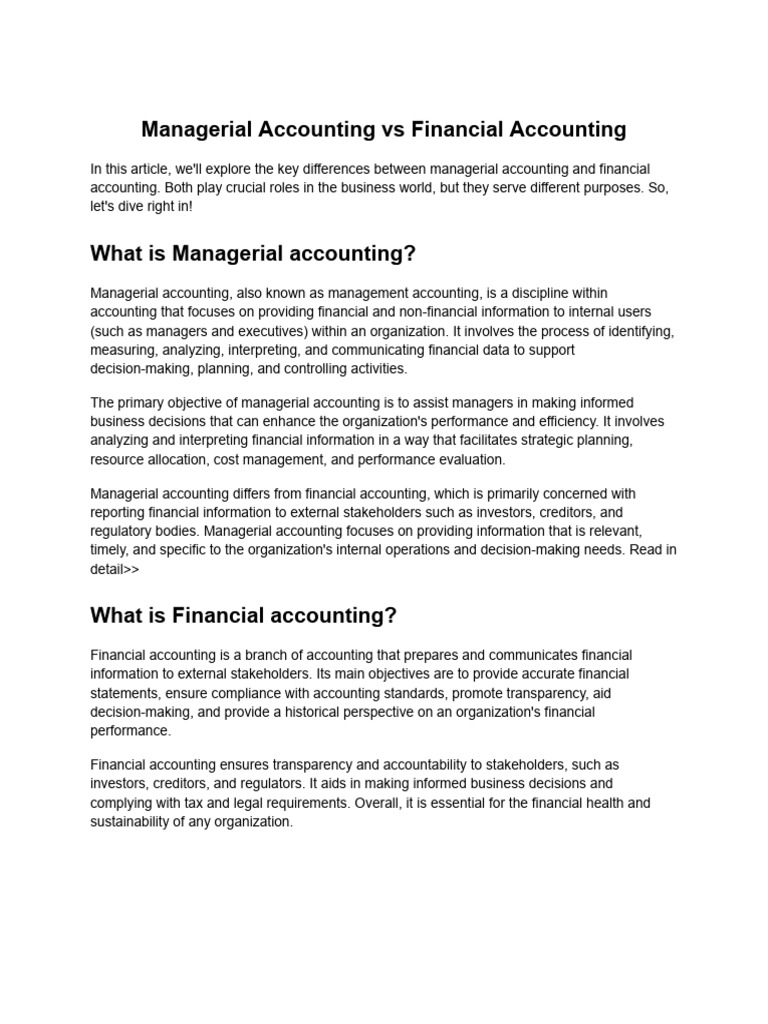 Managerial vs Financial Accounting Explained | PDF | Accounting ...