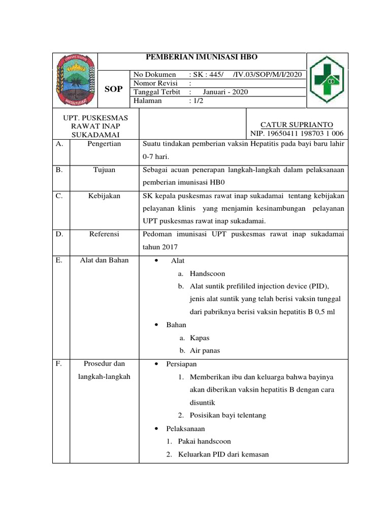 Pemberian Imunisasi Hbo | PDF