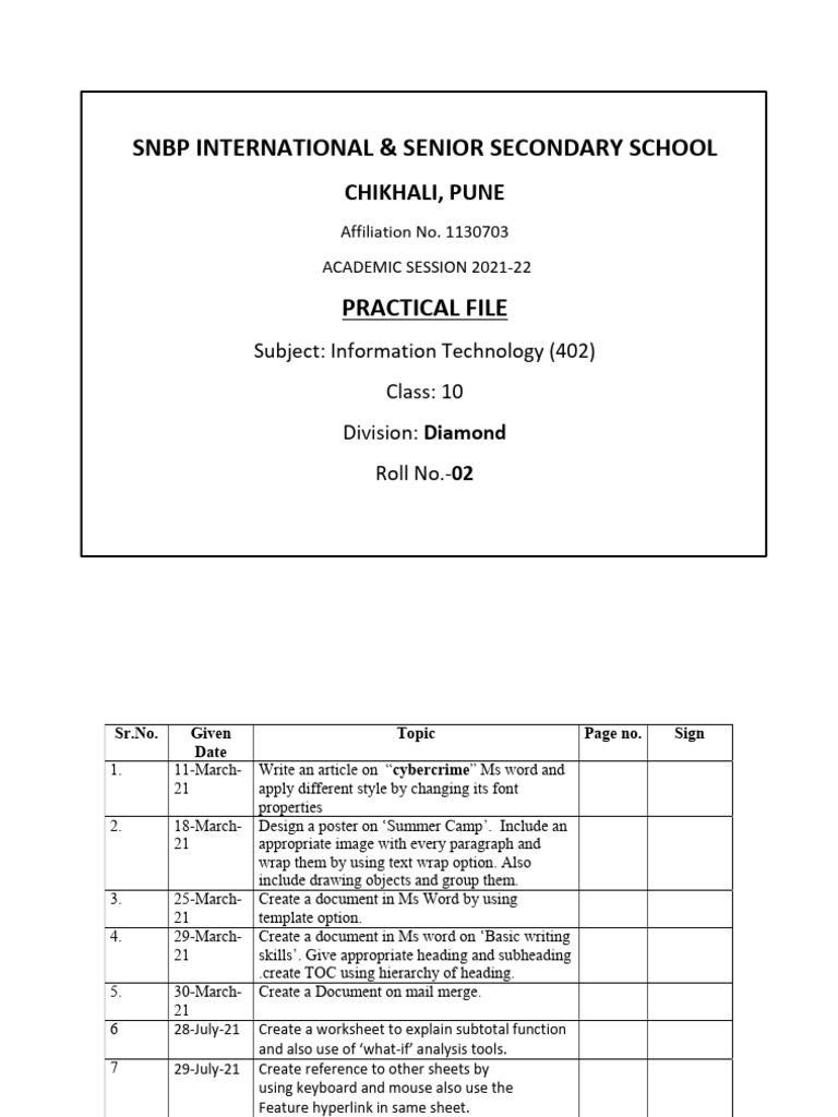 Practical File | PDF | Microsoft Excel | Spreadsheet Practical File | PDF | Microsoft Excel | Spreadsheet