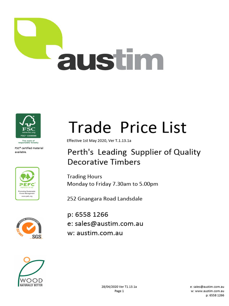 Austim+Trade+Price+List+1 13 1a | PDF | Lumber | Plywood