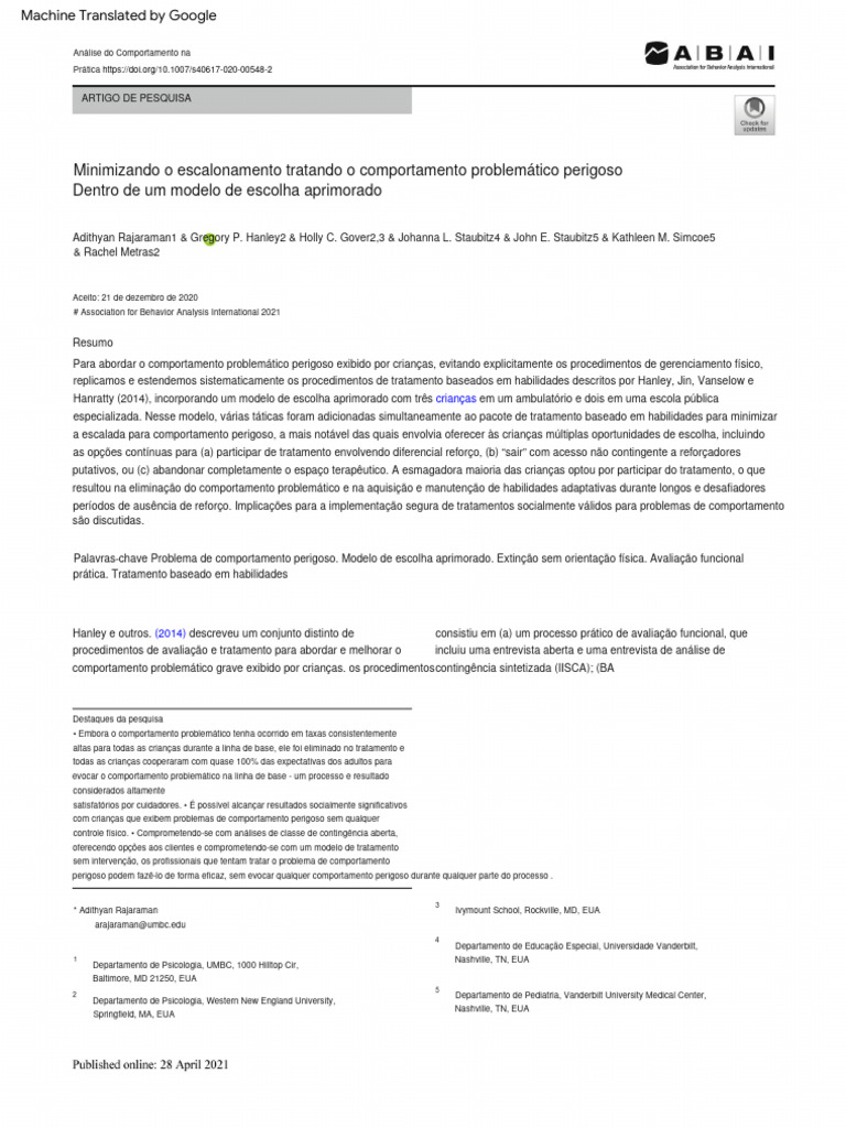 Minimizing Escalation by Treating Dangerous Problem Behavior Within An ...