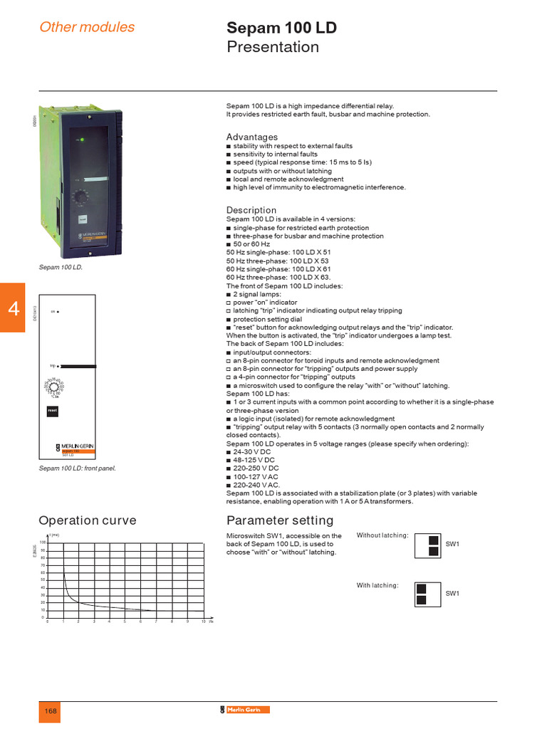 Sepam 100 LD Presentation | PDF | Relay | Electrical Engineering