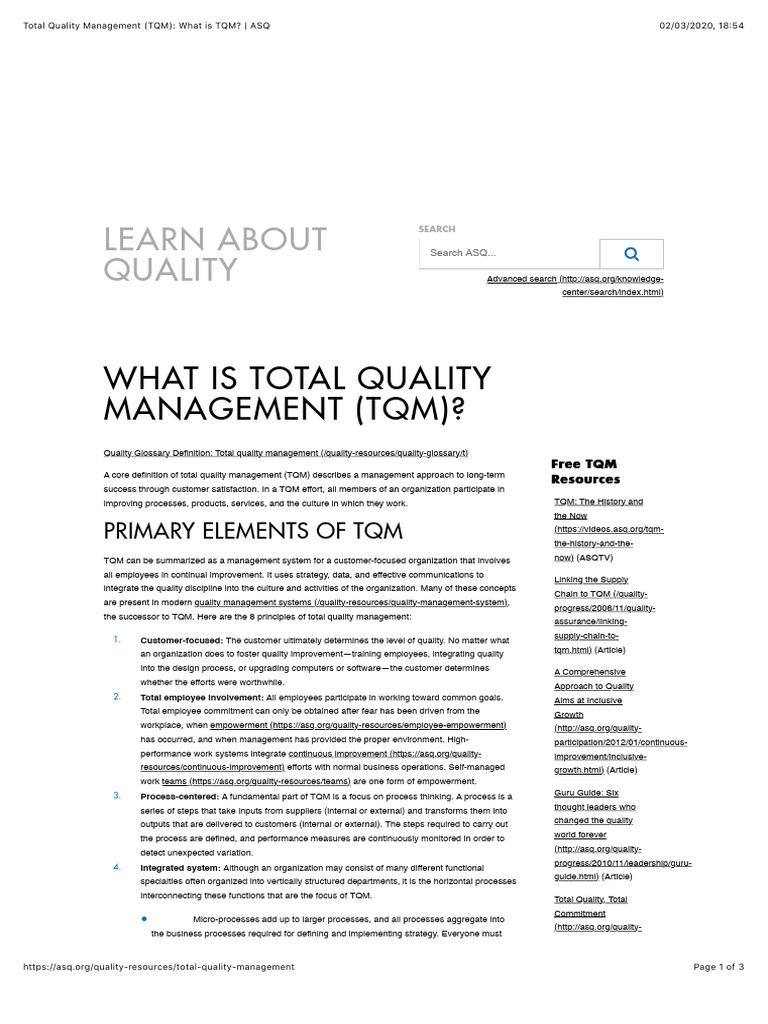 Total Quality Management (TQM): What is TQM? | ASQ | PDF