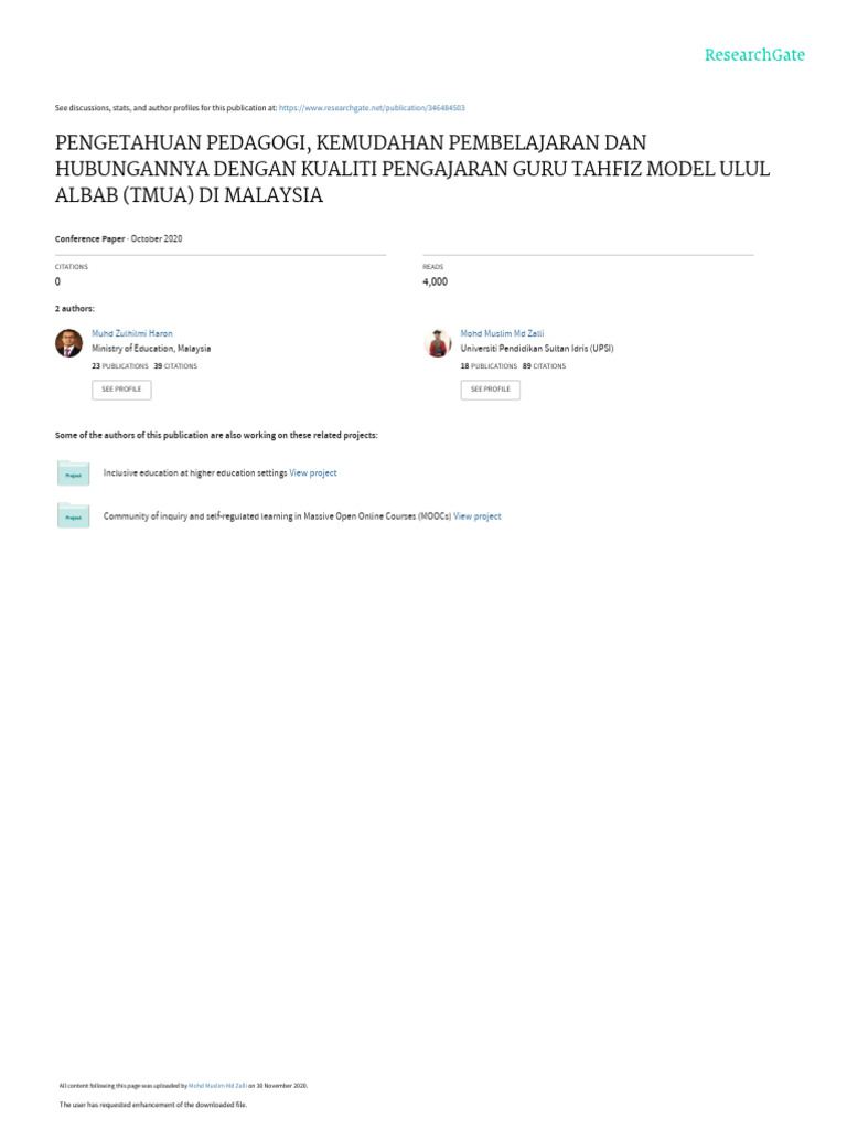 Pengetahuan Pedagogi Kemudahan Pembelajaran Dan Hubungannya Dengan Kualiti Pengajaran Guru ...