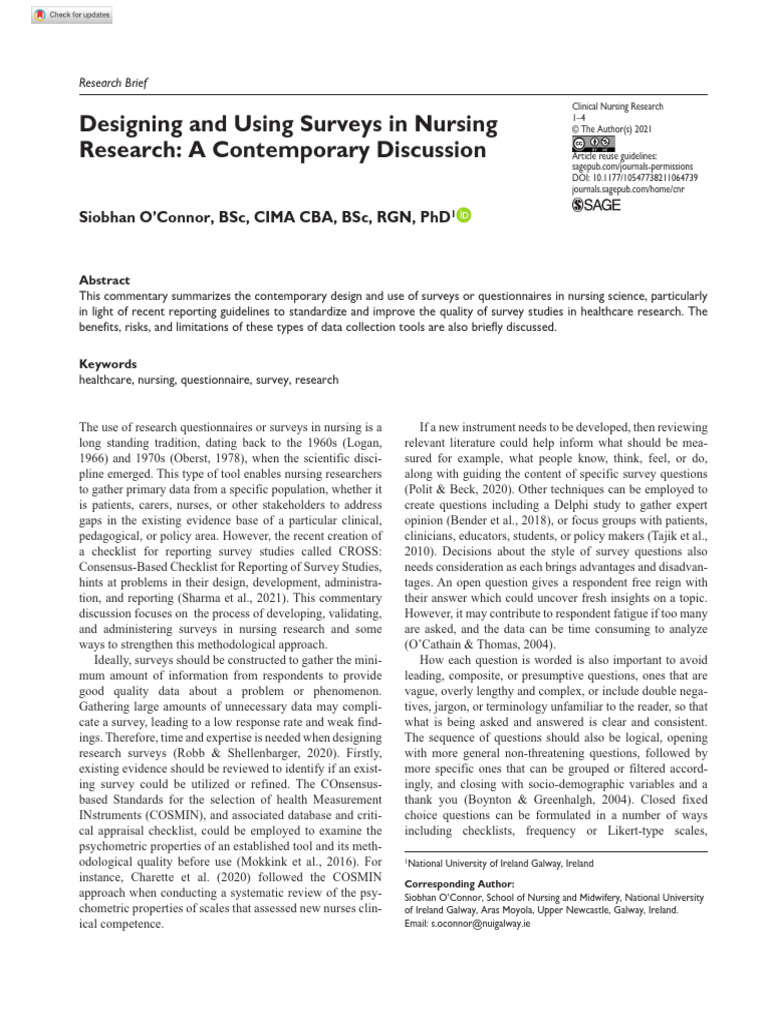 Designing and Using Surveys in Nursing Research A | PDF | Validity ...