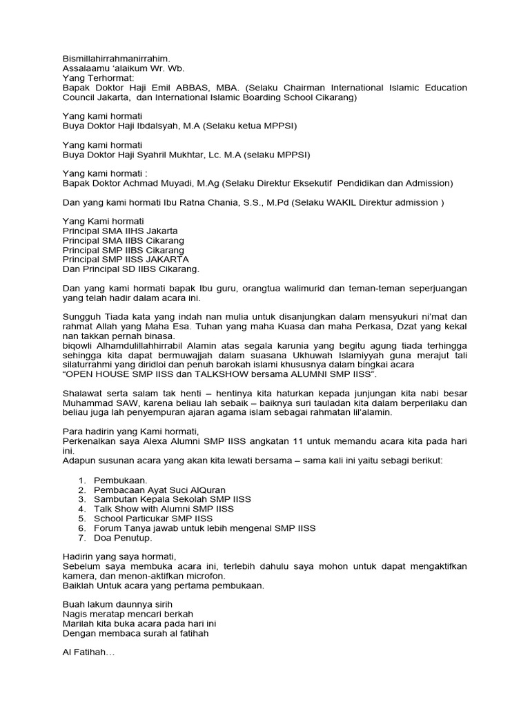 Teks MC Open House | PDF