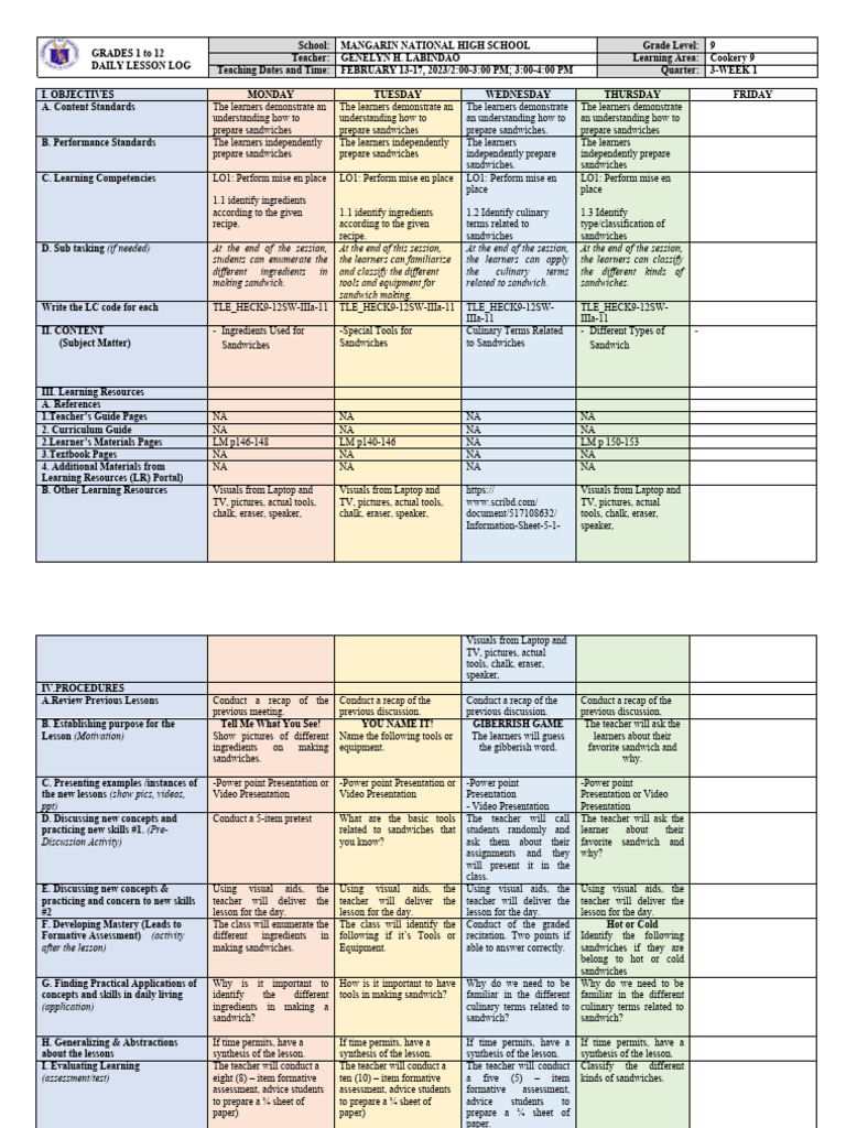 Cookery 9 DLL Third Quarter | PDF