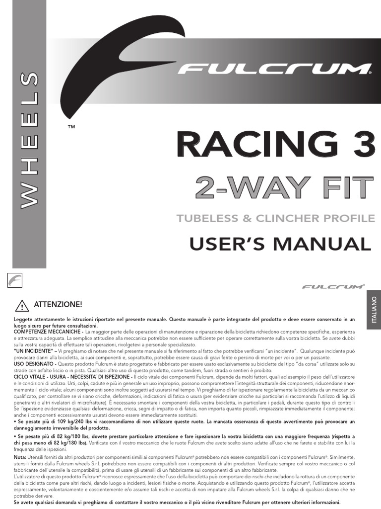 Manuale Utente - Racing - 3 - 2WF - Rev04 - 2014 - Fulcrum | PDF