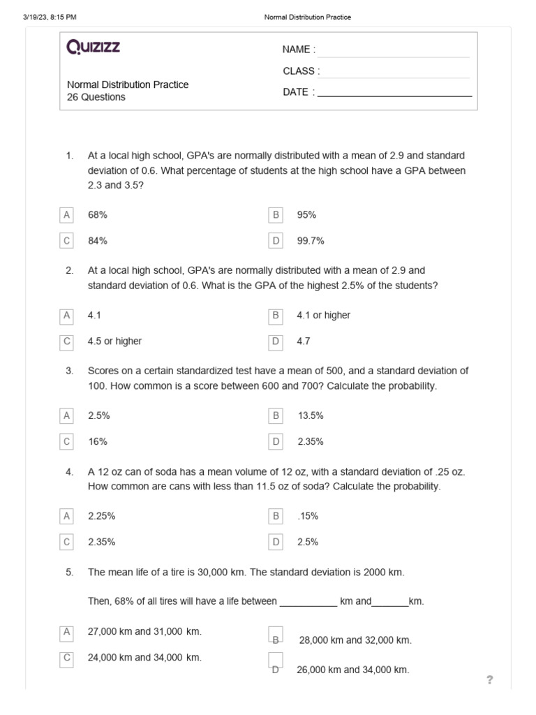 Normal Distribution Practice | PDF