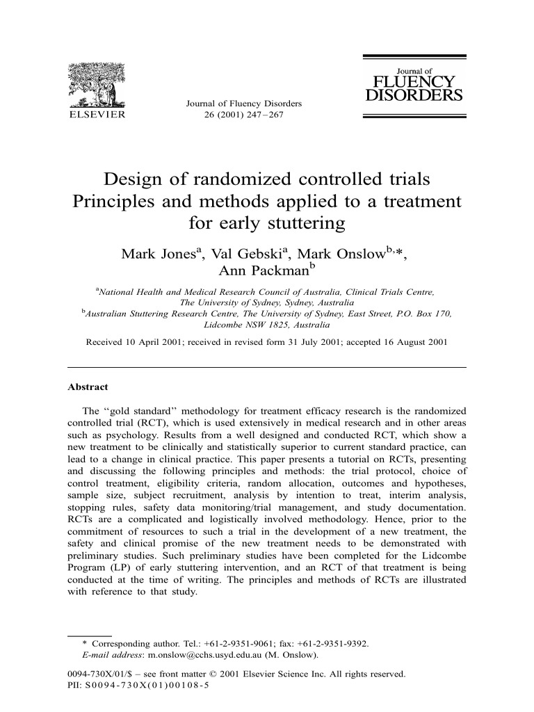 Design of Randomized Controlled Trials Principles and Methods Applied To A Treatment For Early ...