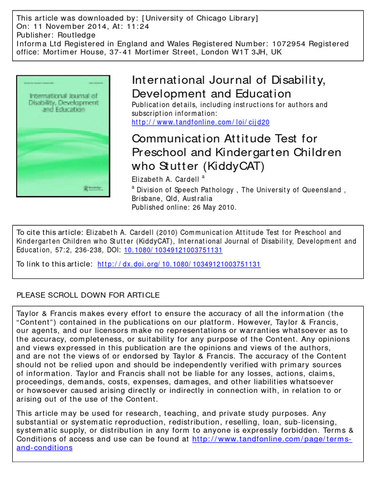 KiddyCat Communication Attitude Test For Preschool | PDF