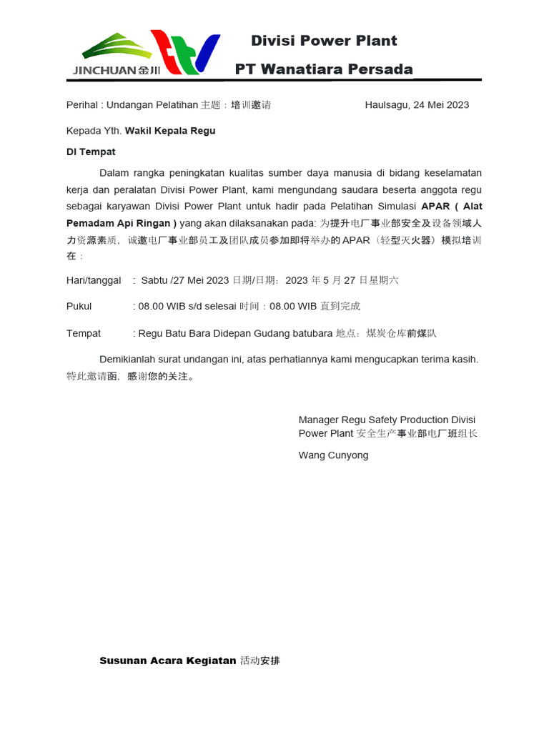 Surat Undangan Pelatihan Apar | PDF