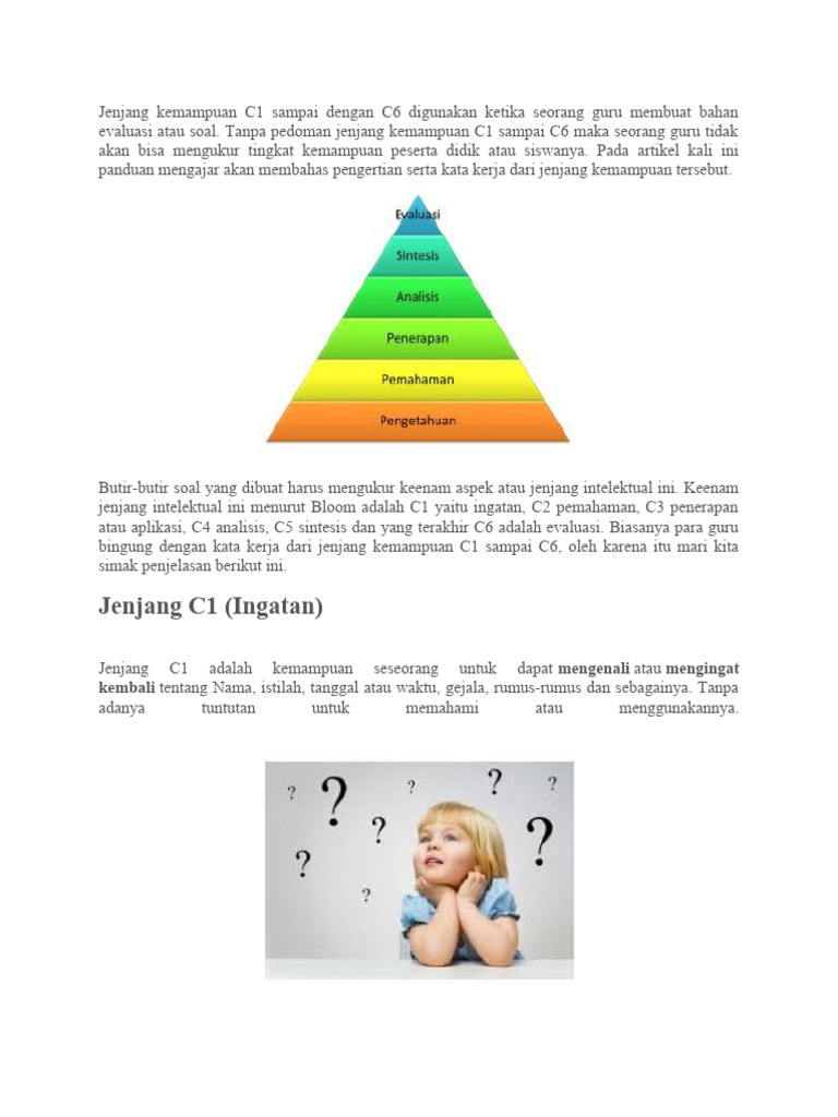 Jenjang Kemampuan C1 Sampai Dengan C6 Digunakan Ketika Seorang Guru Membuat Bahan Evaluasi Atau ...