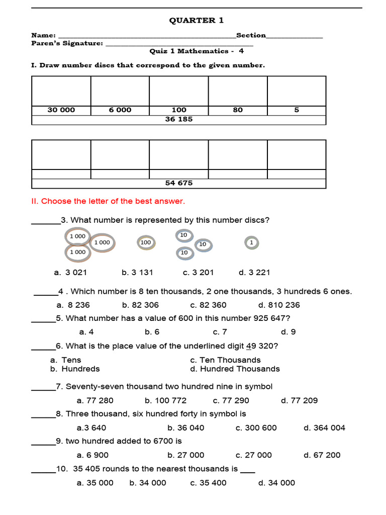 Quiz 1 First Grading | PDF | Numbers | Notation