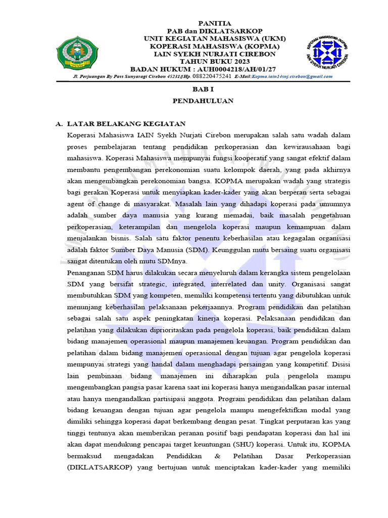 Proposal Pab Kopma 2023 | PDF