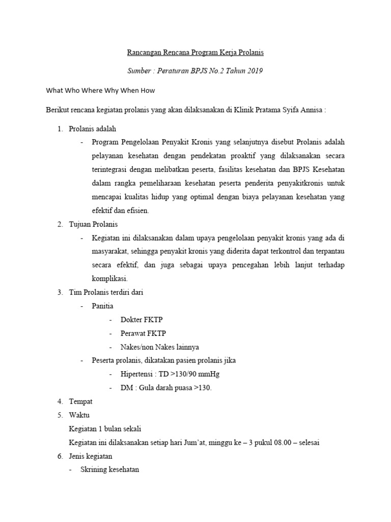 Rancangan Rencana Program Kerja Prolanis | PDF | Pengembangan Diri ...
