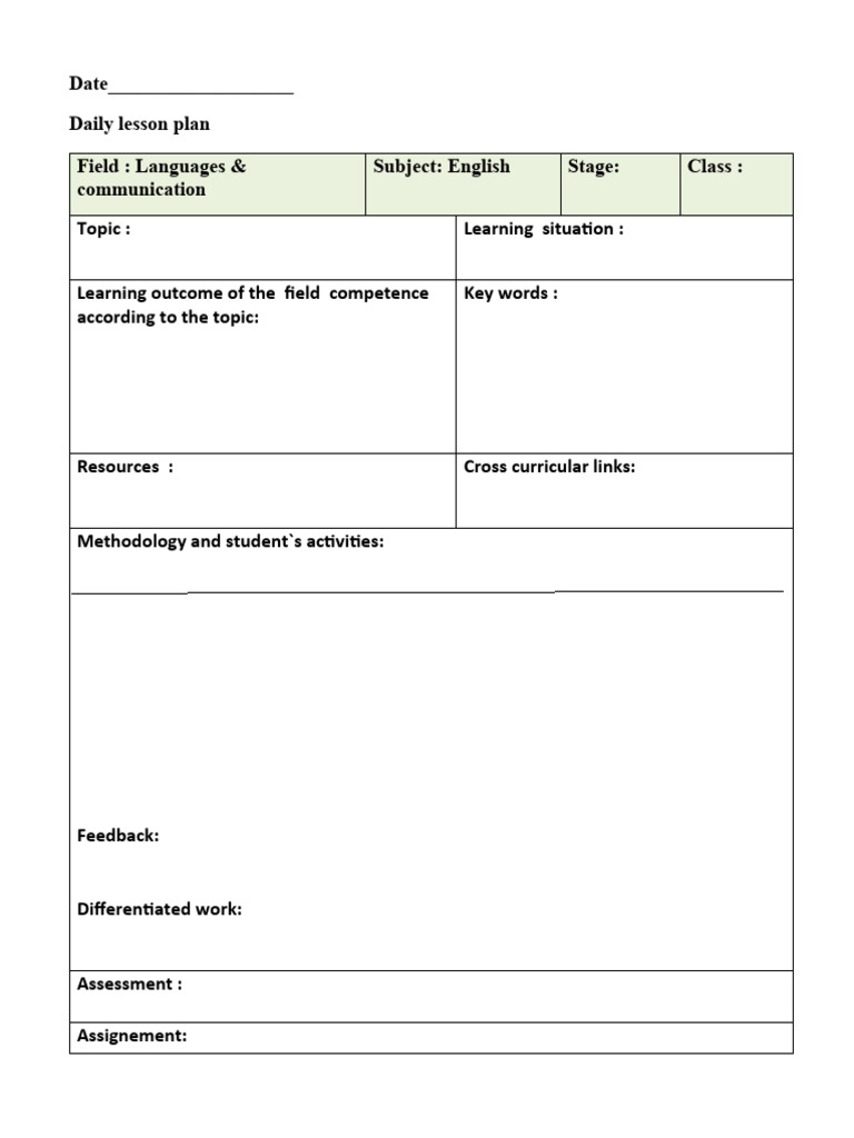 Daily English Lesson Plan Template | PDF