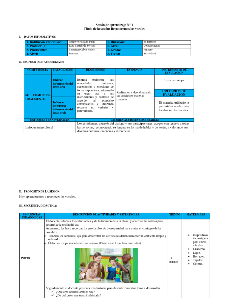 SESIÓN DE APRENDIZAJE_LAS VOCALES | PDF | Evaluación | Aprendizaje SESIÓN DE APRENDIZAJE_LAS VOCALES | PDF | Evaluación | Aprendizaje